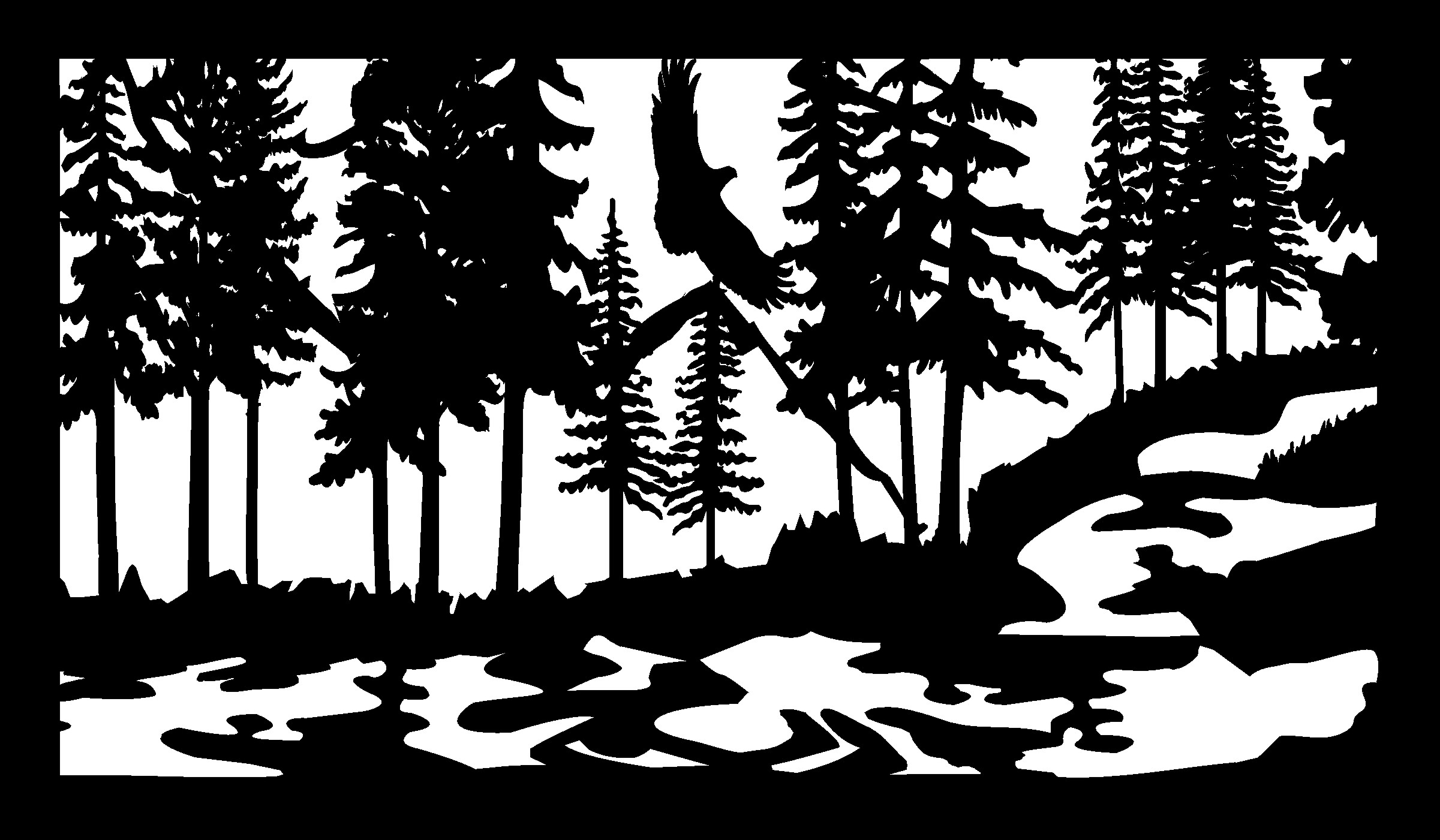 28 X 48 Eagle Stream Wildlife Plasma Art DXF File - CNC FILE