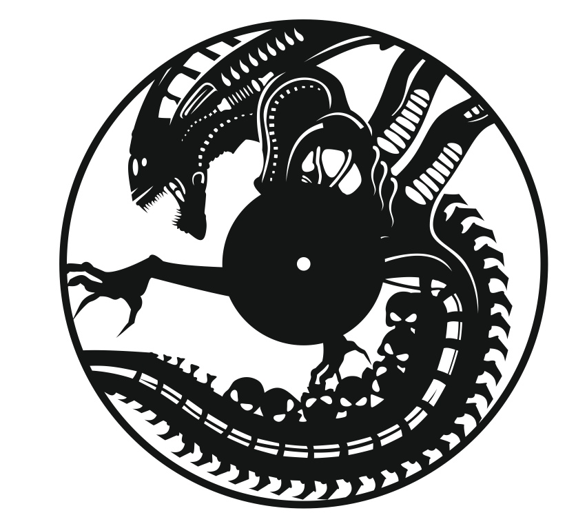 Alien Vinyl Record Wall Clock Laser Cut Template Free Vector - Cnc File